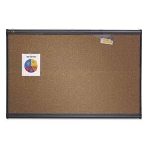 quartet prestige colored cork bulletin board, 36 x 24, brown surface, graphite gray fiberboard/plastic frame