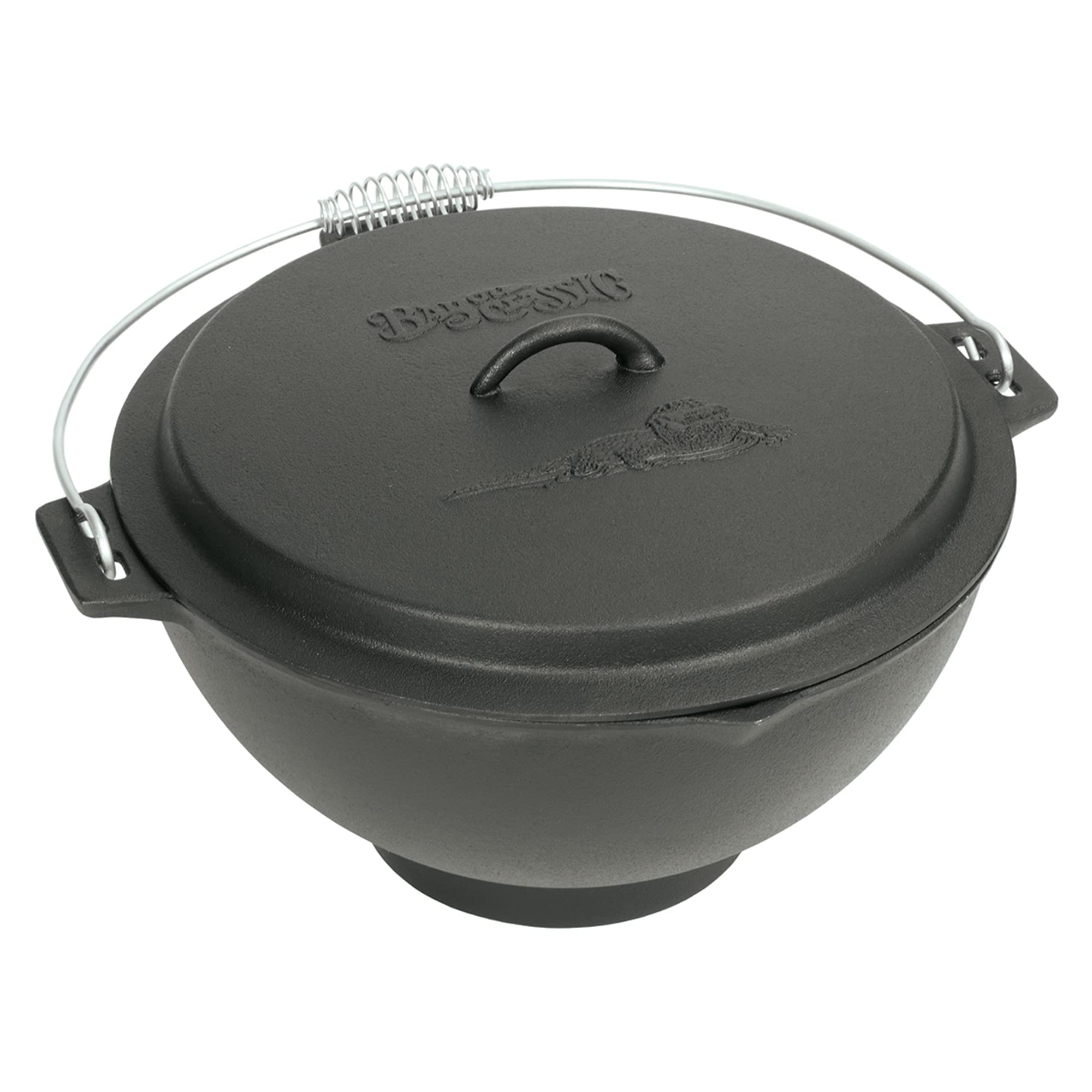 Bayou Classic 7419 3-gal Cast Iron Jambalaya Kettle w/ Lid Features Coil Wire Handle Domed Lid Perfect For Traditional New Orleans Gumbo Etouffee Jambalaya and For Simmering Batches of Chili Soup Stew