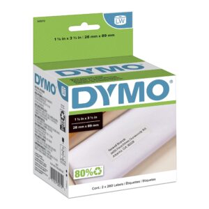 dymo authentic lw mailing address labels for labelwriter label printers, white, 1-1/8'' x 3-1/2'', 2 rolls of 260 (30572)