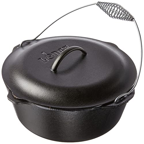 Lodge 7 Quart Pre-Seasoned Cast Iron Dutch Oven with Lid - Wire Bail Handle for Easy Transfer from Cooking Surface to Table - Use in the Oven, on the Stove, on the Grill or over the Campfire - Black