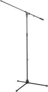 k&m könig & meyer 21021.500.55 overhead microphone stand | long boom arm | t-bar locking mechanism | heavy duty folding tripod base | compact for travel / storage | german made | black