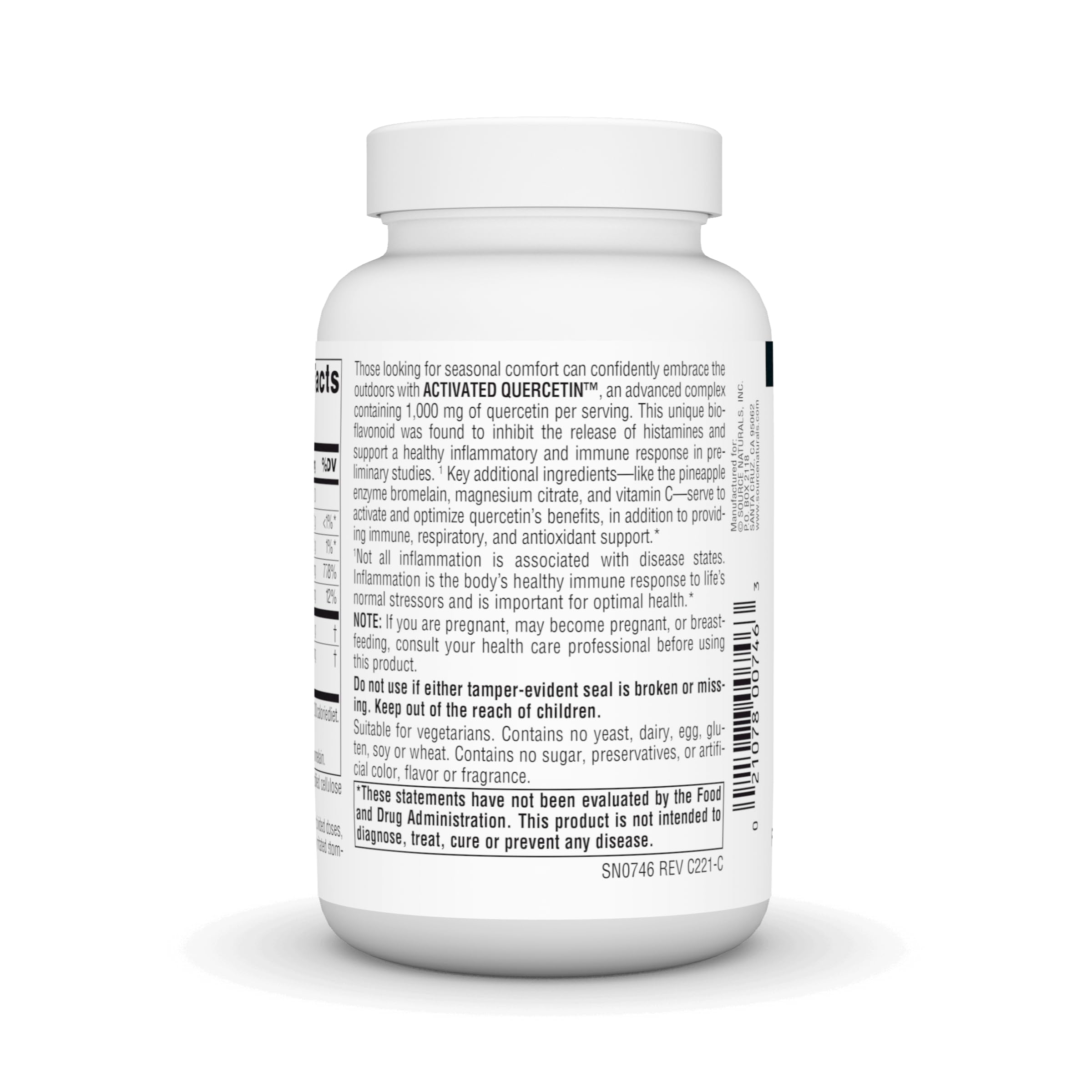 Source Naturals Activated Quercetin - Plant-Derived Bioflavonoid Complex - Seasonal & Immune Defense* - 100 Tablets