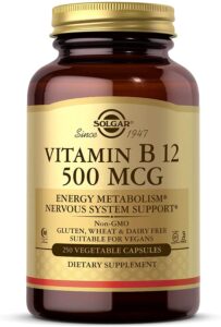 solgar vitamin b12 500 mcg vegetable capsules, unflavored, 250 count