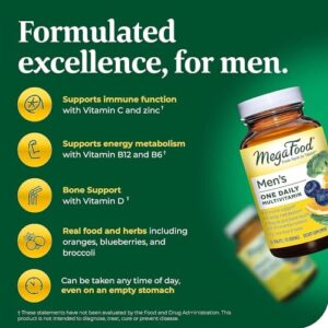 MegaFood Men's One Daily Multivitamin - with Zinc, Selenium, B Vitamins, D, and Real Food - Immune Support - Energy Metabolism - Muscle and Bone Health - Vegetarian - 90 Tabs