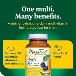 MegaFood Men's One Daily Multivitamin - with Zinc, Selenium, B Vitamins, D, and Real Food - Immune Support - Energy Metabolism - Muscle and Bone Health - Vegetarian - 90 Tabs