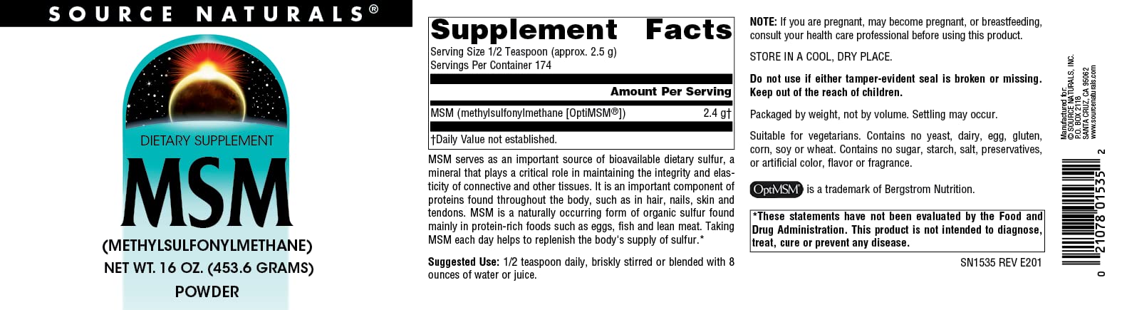 Source Naturals MSM, (Methylsulfonylmethane) - 16 Ounce Powder