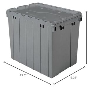 Akro-Mils 39170 Industrial Plastic Storage Tote with Hinged Attached Lid, (21-Inch L by 15-Inch W by 17-Inch H), Gray, (3-Pack)