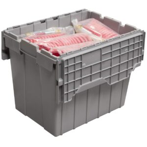 Akro-Mils 39170 Industrial Plastic Storage Tote with Hinged Attached Lid, (21-Inch L by 15-Inch W by 17-Inch H), Gray, (3-Pack)