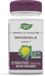 nature's way rhodiola premium extract - 250 mg per serving - supports energy & mental stamina* - non-gmo project verified - adaptogenic herb* - vegan & gluten free - 60 capsules