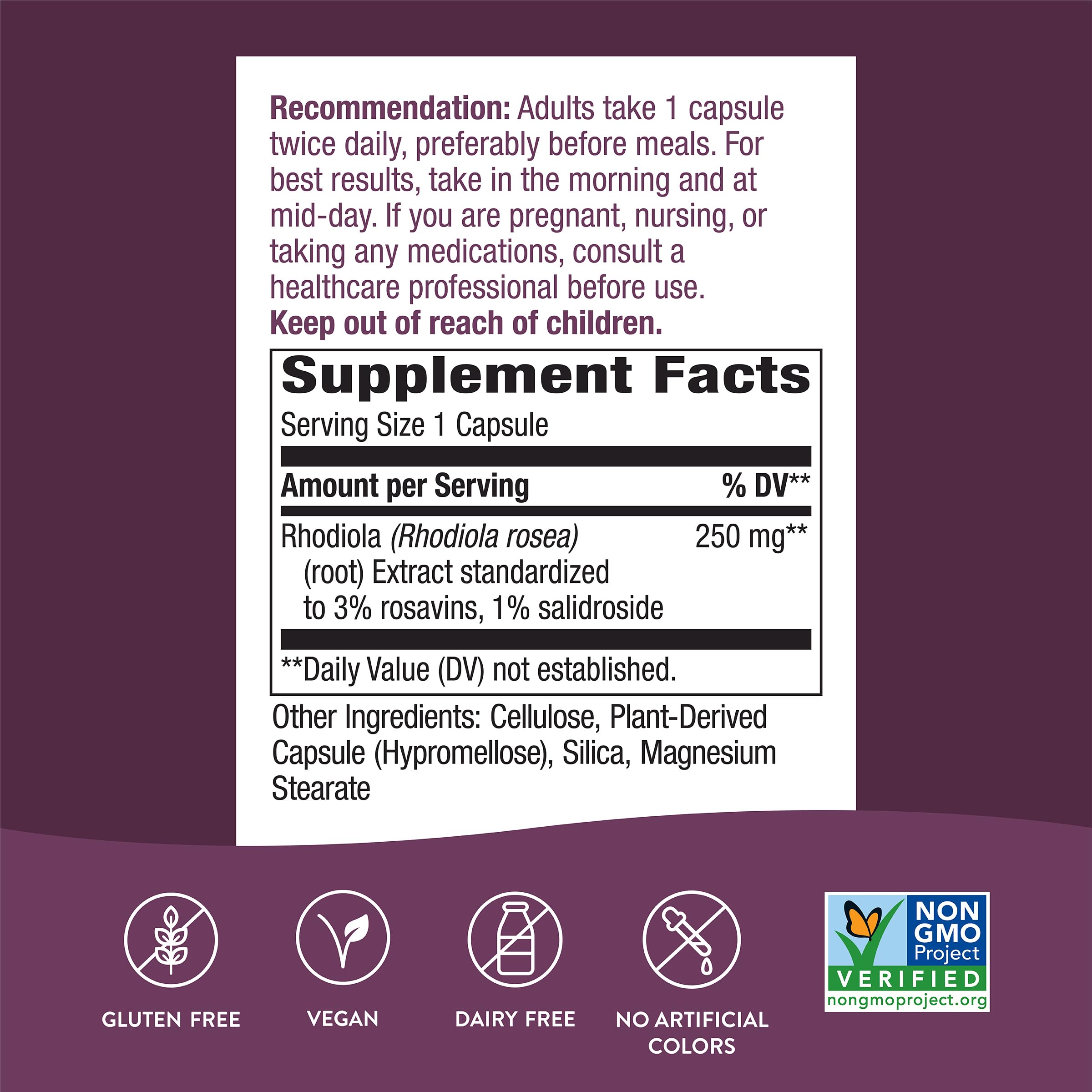 Nature's Way Rhodiola Premium Extract - 250 mg per serving - Supports Energy & Mental Stamina* - Non-GMO Project Verified - Adaptogenic Herb* - Vegan & Gluten Free - 60 Capsules