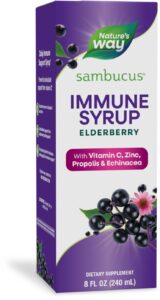 nature's way sambucus elderberry immune syrup, daily immune support*, black elderberry extract, vitamin c, zinc, echinacea, propolis, 8 fl oz (packaging may vary)