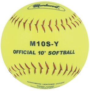 markwort 10-inch synthetic cover/cork core softball, yellow, 1 dozen (pack of 12)