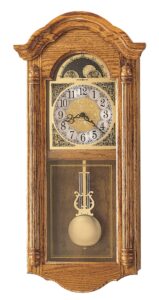 howard miller fenton wall clock 620-156 – golden oak, brass pendulum home decor with quartz dual-chime movement