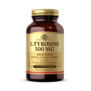 solgar l-tyrosine 500 mg, 100 vegetable capsules - brain & nervous system support - vegan, gluten free, dairy free, kosher - 100 servings