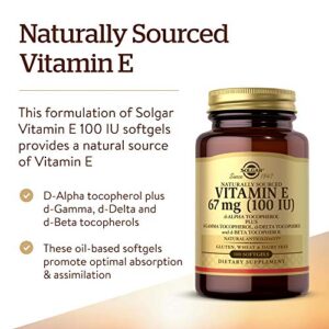 Solgar Vitamin E 67 mg (100 IU), 100 Mixed Softgels - Natural Antioxidant, Skin & Immune System Support - Naturally-Sourced Vitamin E - Gluten Free, Dairy Free - 100 Servings