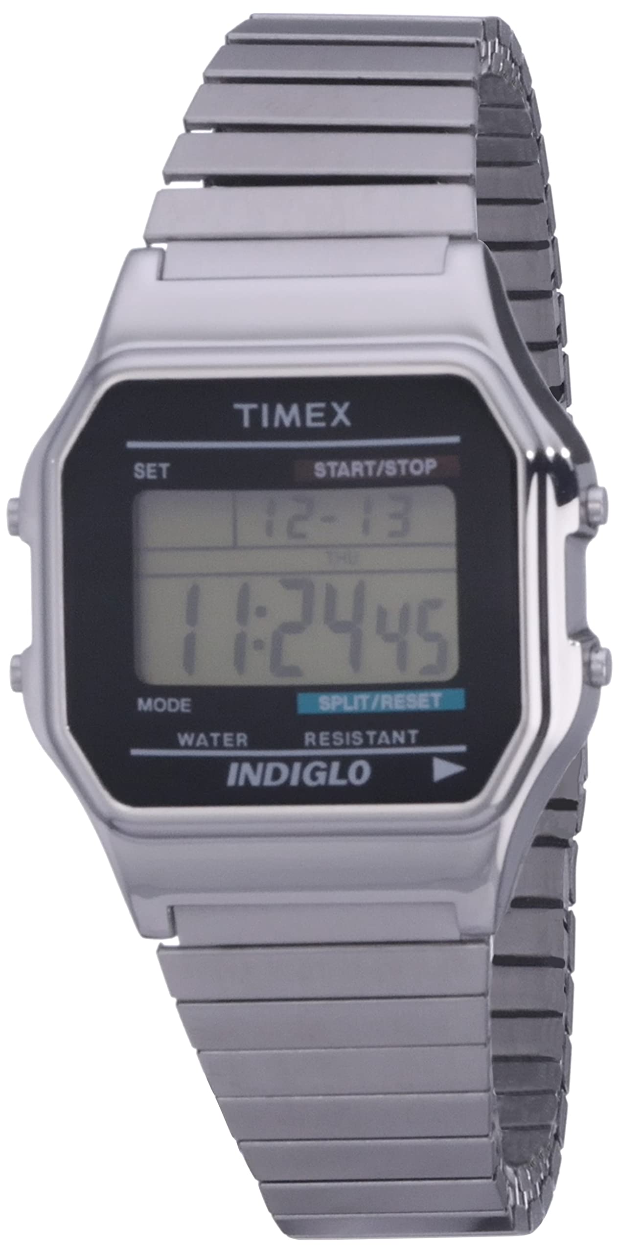 Timex Men's T78582 Classic Digital Silver-Tone Extra-Long Stainless Steel Expansion Band Watch