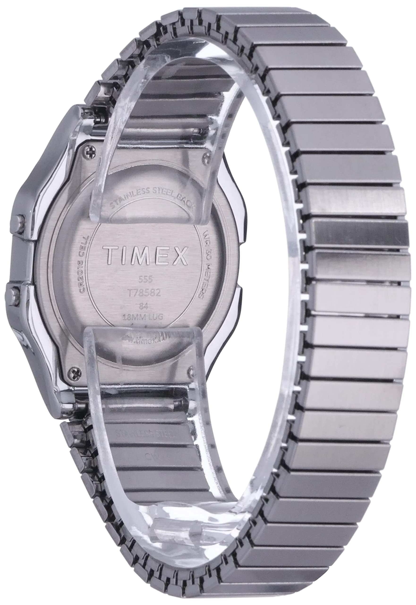 Timex Men's T78582 Classic Digital Silver-Tone Extra-Long Stainless Steel Expansion Band Watch