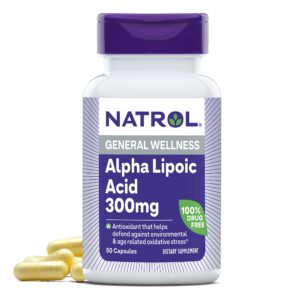 natrol alpha lipoic acid capsules, antioxidant protection, ala, helps protect against cellular oxidation and age-related damage, whole body cell rejuvenation, 300mg, 50 count