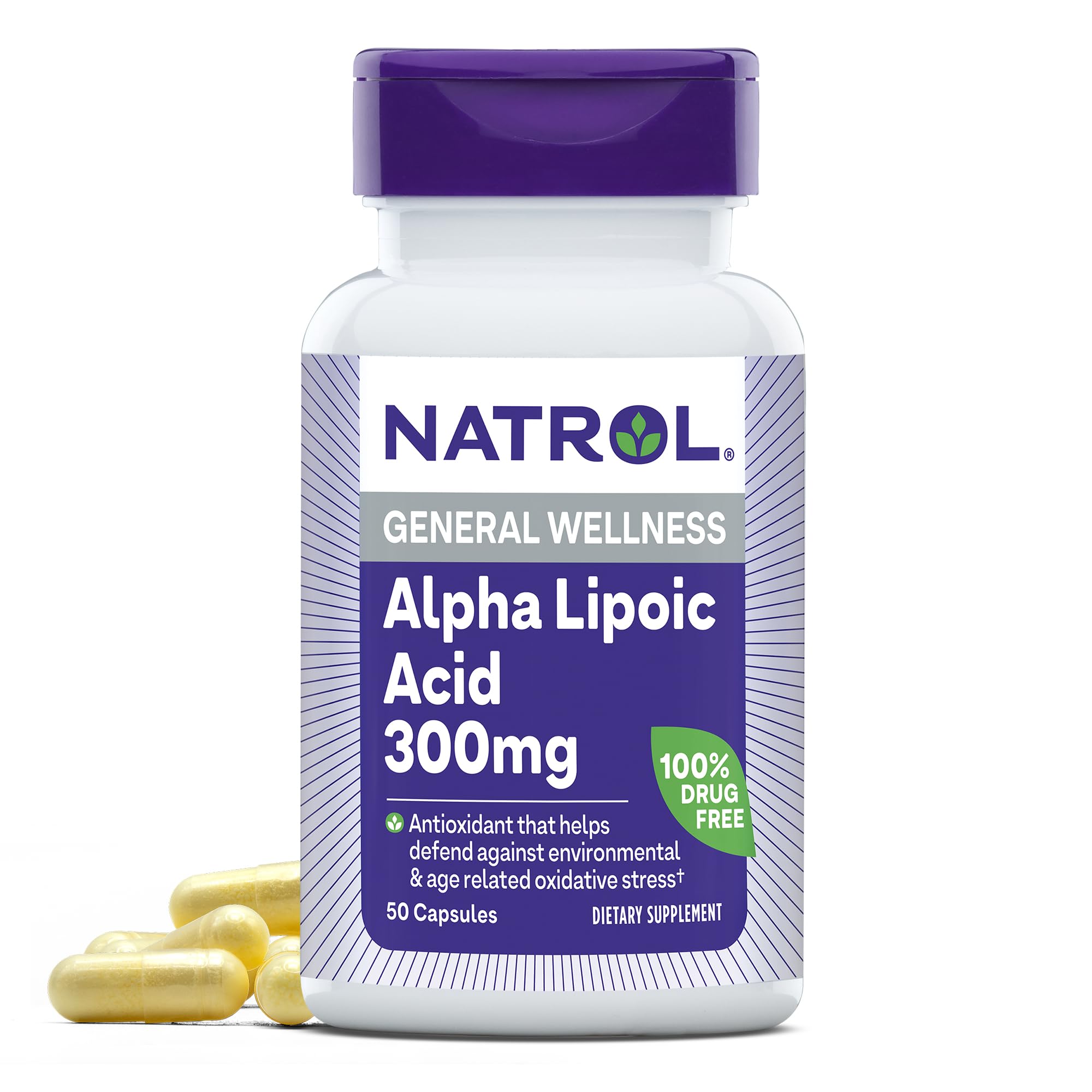 Natrol Alpha Lipoic Acid Capsules, Antioxidant Protection, ALA, Helps Protect Against Cellular Oxidation and Age-Related Damage, Whole Body Cell Rejuvenation, 300mg, 50 Count