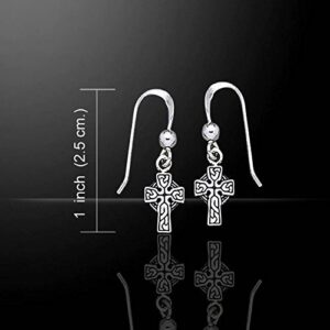 Traditional Sun Cross Sterling Silver Scottish or Irish Celtic Knot Hook Earrings - Small Size