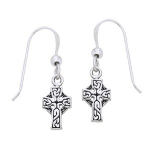 traditional sun cross sterling silver scottish or irish celtic knot hook earrings - small size