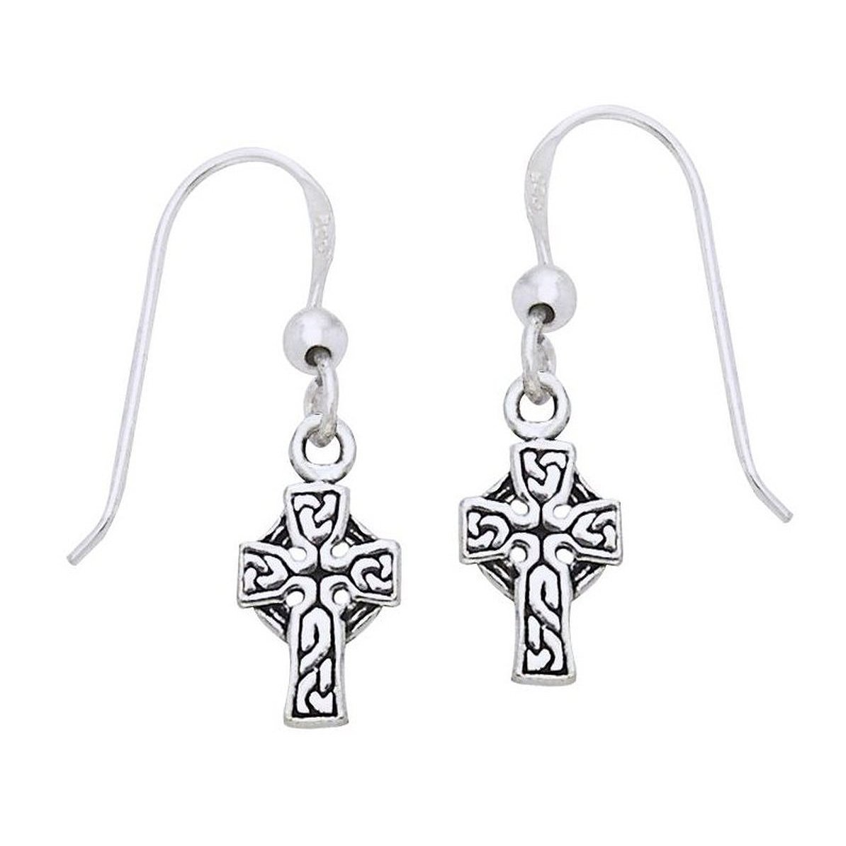 Traditional Sun Cross Sterling Silver Scottish or Irish Celtic Knot Hook Earrings - Small Size