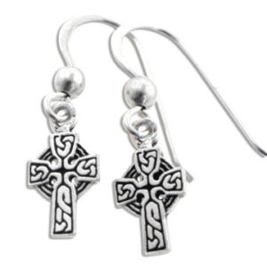 Traditional Sun Cross Sterling Silver Scottish or Irish Celtic Knot Hook Earrings - Small Size