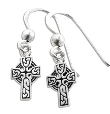 Traditional Sun Cross Sterling Silver Scottish or Irish Celtic Knot Hook Earrings - Small Size