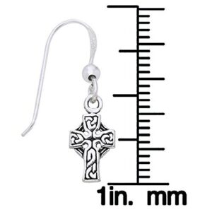 Traditional Sun Cross Sterling Silver Scottish or Irish Celtic Knot Hook Earrings - Small Size