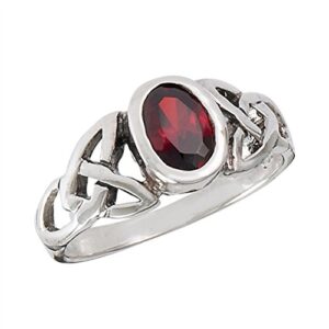 sterling silver celtic knot simulated red garnet ring size 9(sizes 4,5,6,7,8,9)