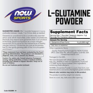 NOW Sports Nutrition, L-Glutamine Pure Powder, Nitrogen Transporter*, Amino Acid, 35.3-Ounce