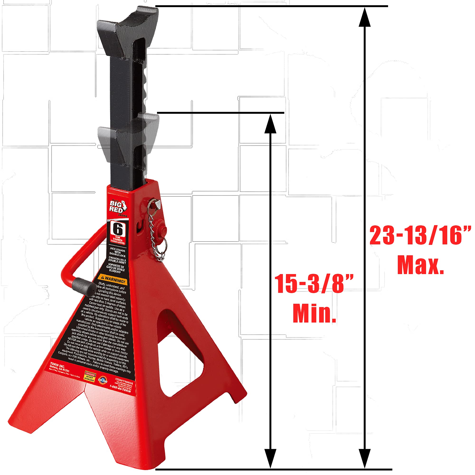 BIG RED T46002A Torin Steel Jack Stands: Double Locking, 6 Ton (12,000 lb) Capacity, Red, 1 Pair