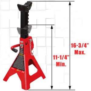 BIG RED T43002A Torin Steel Jack Stands: Double Locking, 3 Ton (6,000 lb) Capacity, Red, 1 Pair