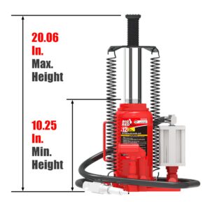 BIG RED TA91206 Torin Pneumatic Air Hydraulic Bottle Jack with Manual Hand Pump, 12 Ton (24,000 lb) Capacity, Red