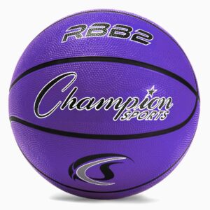 champion sports rubber junior basketball, heavy duty - pro-style basketballs - premium basketball equipment, indoor outdoor - physical education supplies (size 5, purple) (rbb2pr