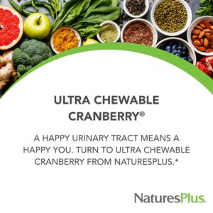 Natures Plus Ultra Chewable Cranberry Love Berries - 400 mg, 180 Vegetarian Tablets - Natural Cranberry Supplement, Promotes Urinary Tract Health - Non-GMO, Gluten-Free - 90 Servings