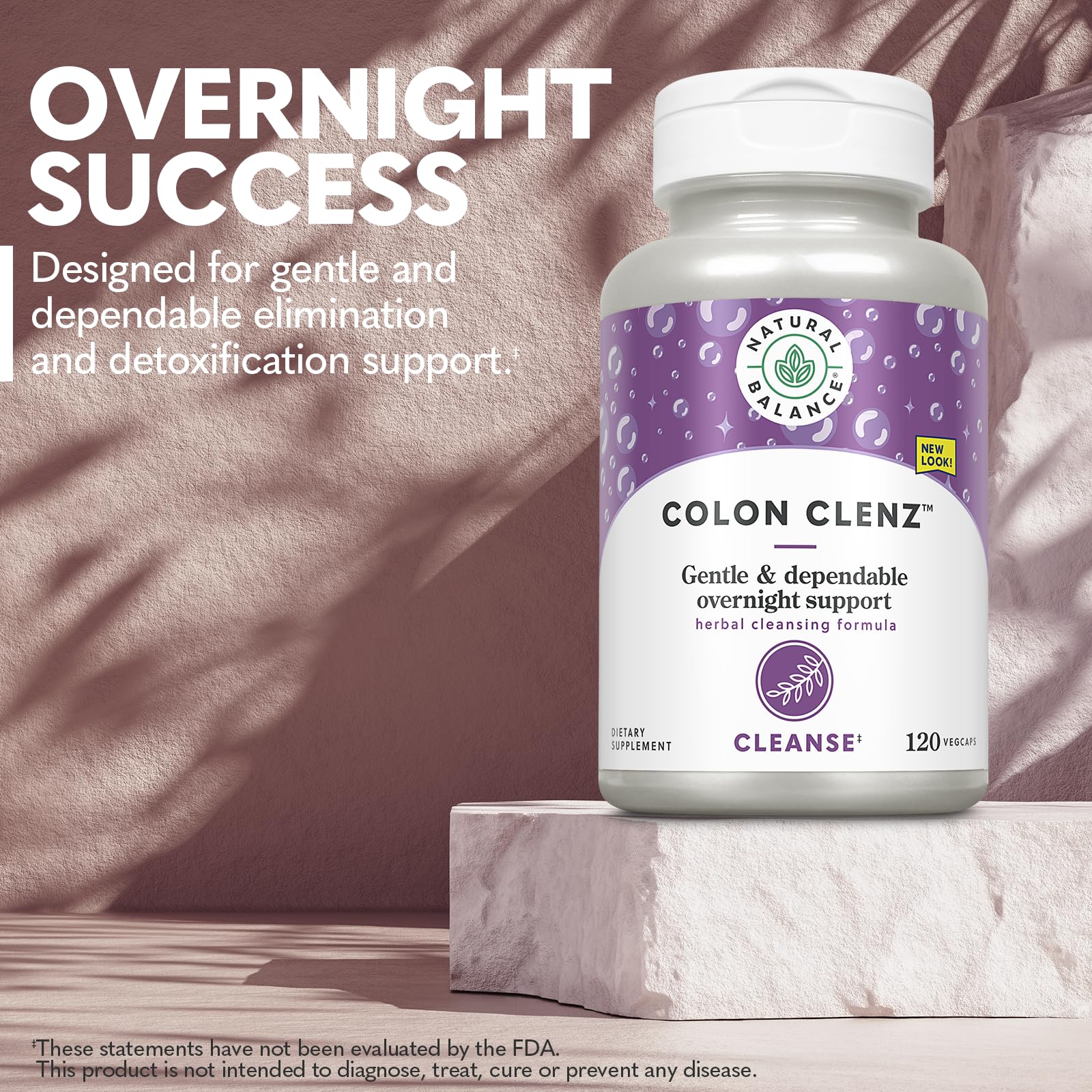 Natural Balance Colon Clenz | Herbal Colon Cleanse, Detox Cleanse, and Digestive Health Supplement - Gentle and Dependable Overnight Formula - 60-Day Guarantee (120 Servings, 120 VegCaps)