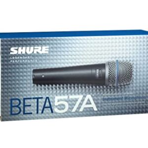 Shure BETA 57A Instrument Microphone - Supercardioid Dynamic Mic for Vocal and Instrumental Applications with High Output Neodymium Element, Durable Steel Mesh Grille and Shock Mount