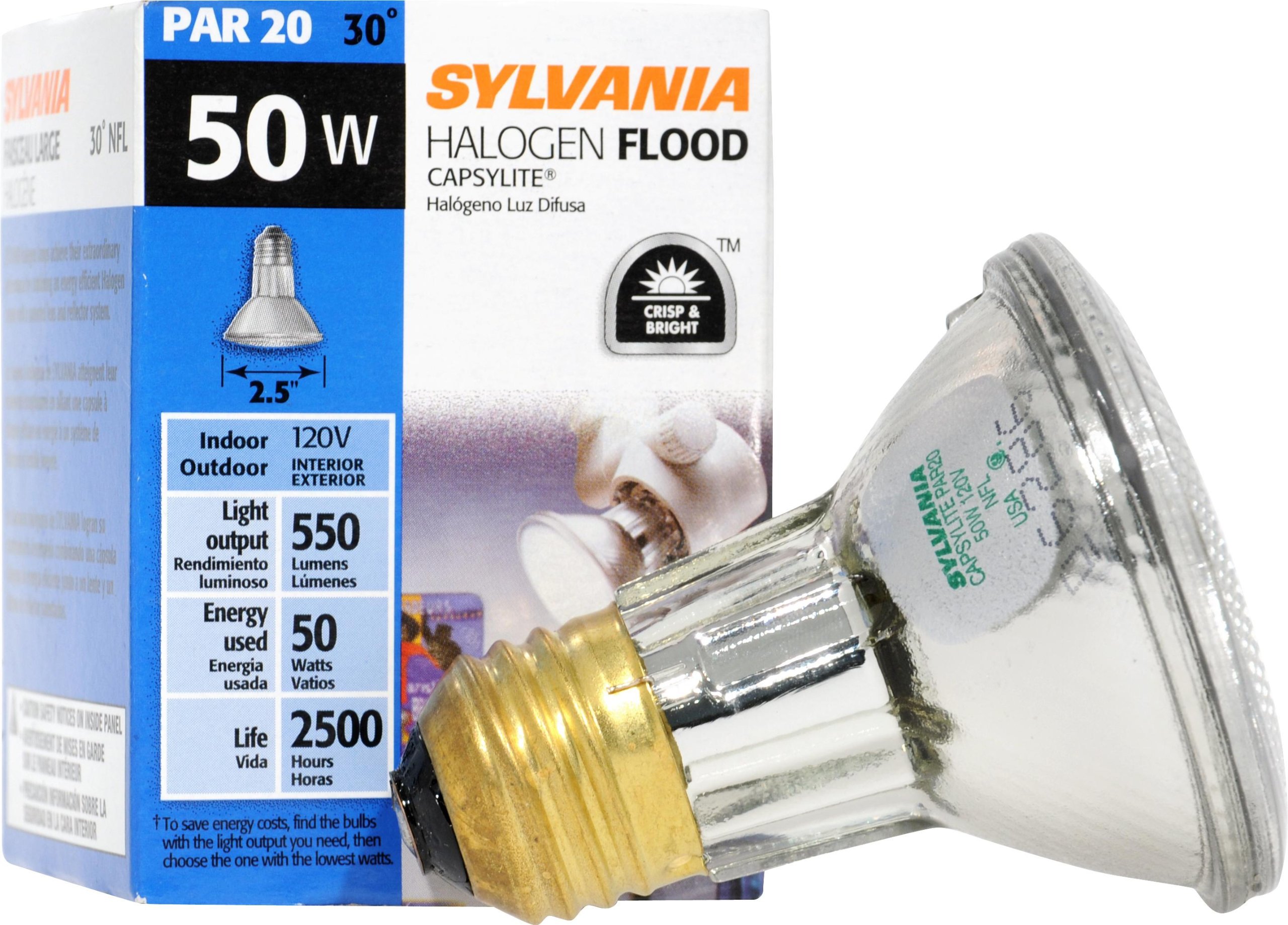 Sylvania 14502 50 Watt PAR20 Narrow Flood Light Bulb / 30 Degree Beam Spread / 120 Volt / 50PAR20