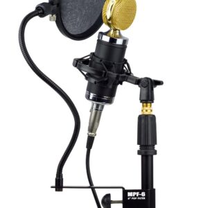 Nady MPF-6 6-Inch Clamp On Microphone Pop Filter with Flexible Gooseneck and Metal Stabilizing Arm