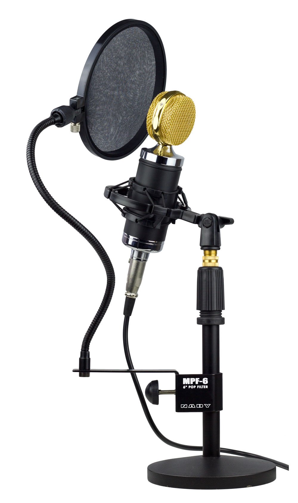 Nady MPF-6 6-Inch Clamp On Microphone Pop Filter with Flexible Gooseneck and Metal Stabilizing Arm