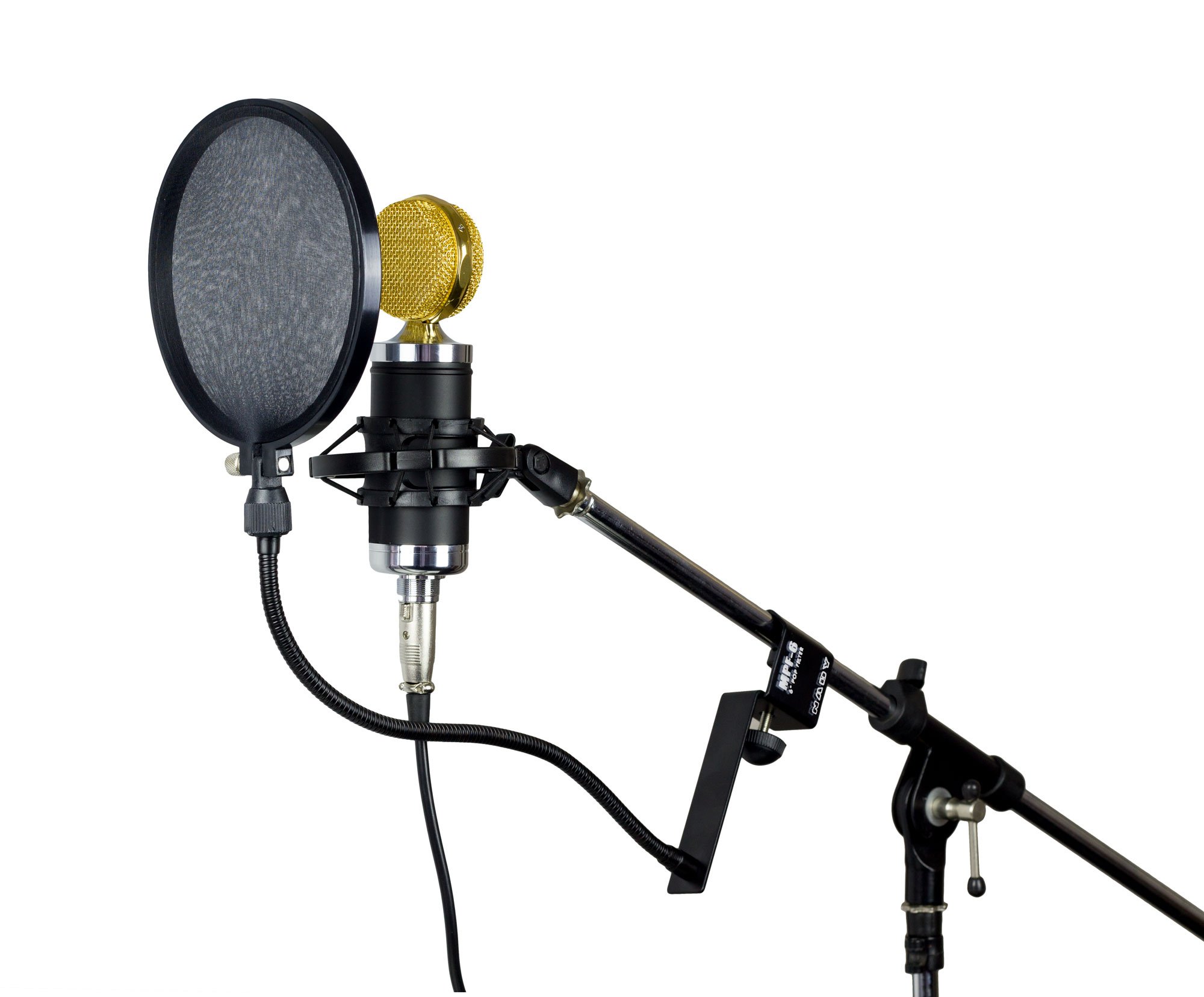 Nady MPF-6 6-Inch Clamp On Microphone Pop Filter with Flexible Gooseneck and Metal Stabilizing Arm