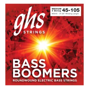 ghs strings m3045 4-string bass boomers, nickel-plated electric bass strings, long scale, medium (.045-.105)