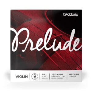 d'addario prelude violin single d string, 4/4 scale, medium tension - j813 4/4m - solid steel core, warm tone, economical and durable – educator’s choice for student strings