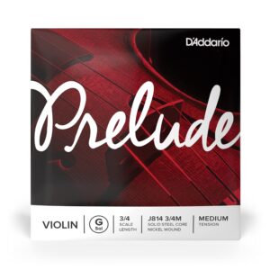 d'addario prelude violin single g string, 3/4 scale, medium tension - j814 3/4m - solid steel core, warm tone, economical and durable – educator’s choice for student strings