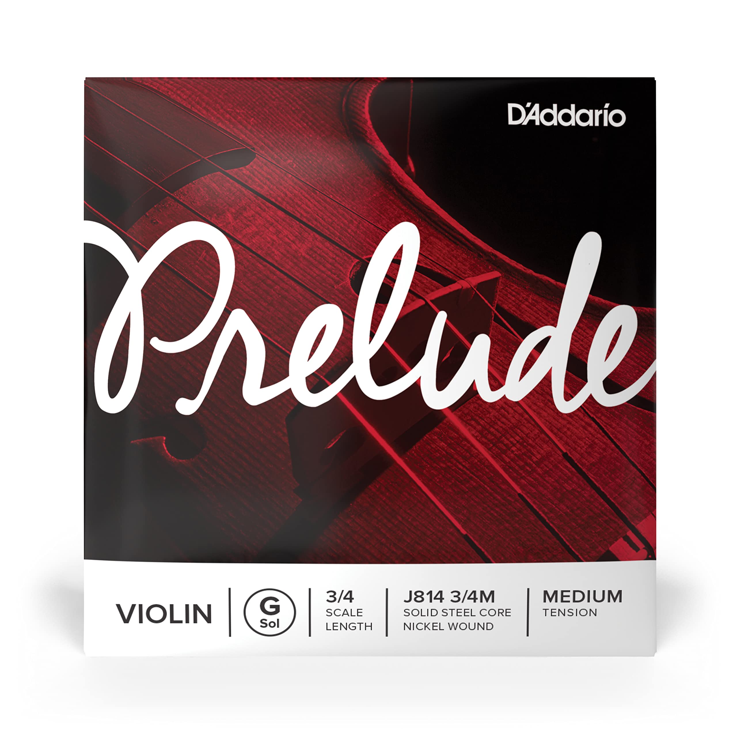 D'Addario Prelude Violin Single G String, 3/4 Scale, Medium Tension - J814 3/4M - Solid Steel Core, Warm Tone, Economical and Durable – Educator’s Choice for Student Strings