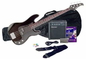 silvertone lb11 bass guitar and amp package, liquid black