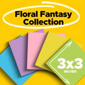 Post-it Notes, 3x3 in, 14 Pads, America's #1 Favorite Sticky Notes, Floral Fantasy Collection, Bold Colors, Clean Removal, Recyclable (654-5PK)