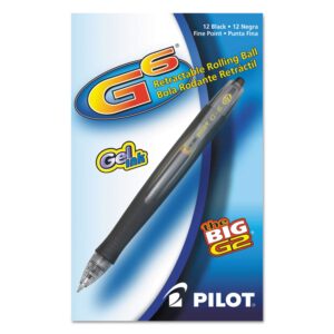 Pilot, G6 Premium Gel Roller Pens, Fine Point 0.7 mm, Black, Pack of 12