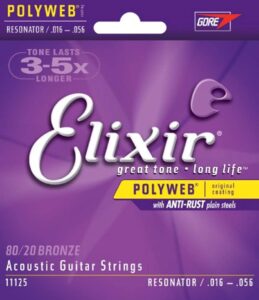 elixir strings 80/20 bronze resonator acoustic guitar strings w polyweb coating (.016-.056)